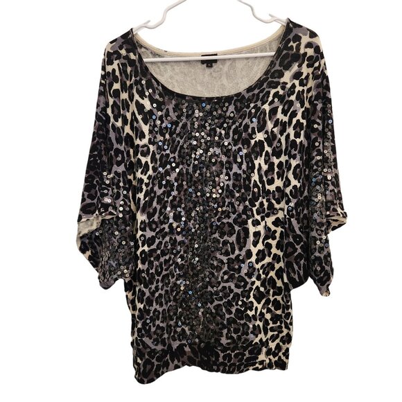 Joy & Iman | Tops | Joy Iman Xl Leopard Print Sequin Top Dazzle 9s ...